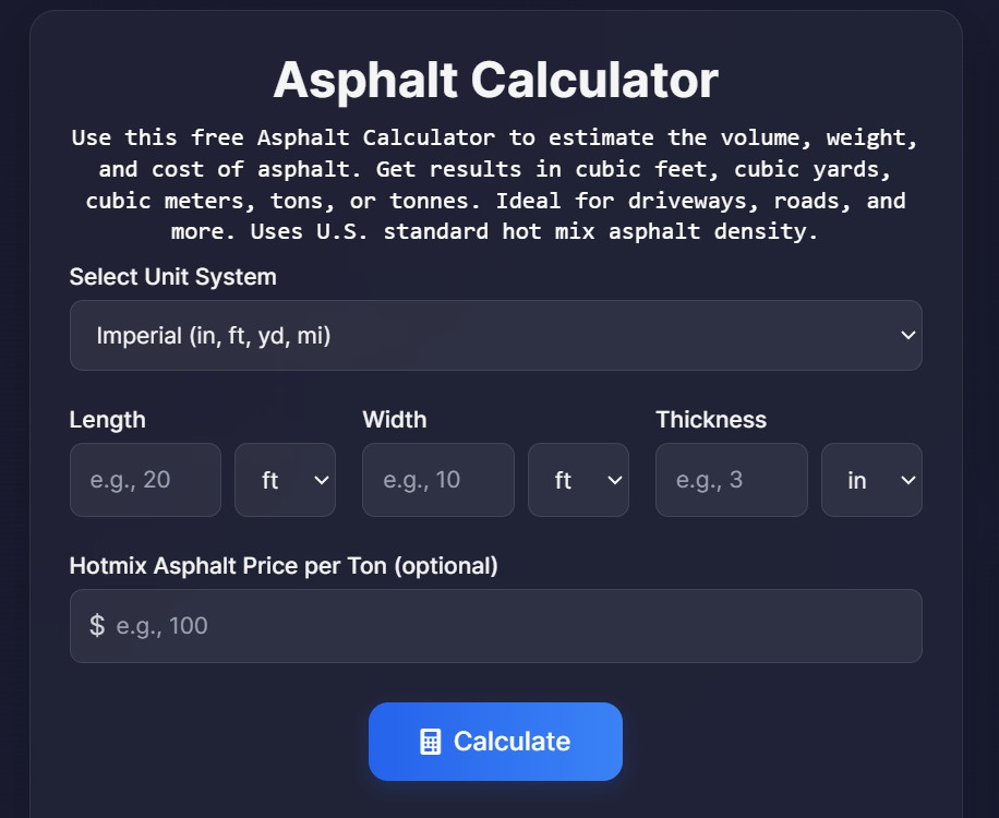 Asphalt Calculator - Asphalt Calculator