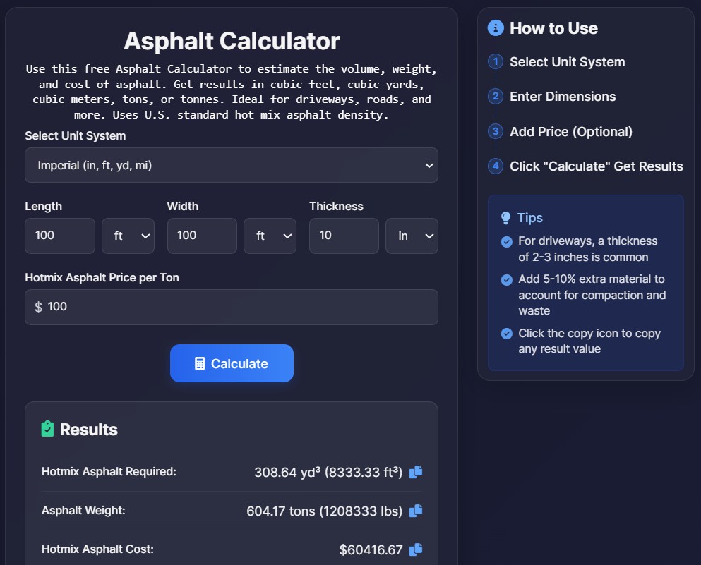 Asphalt Calculator - Asphalt Calculator